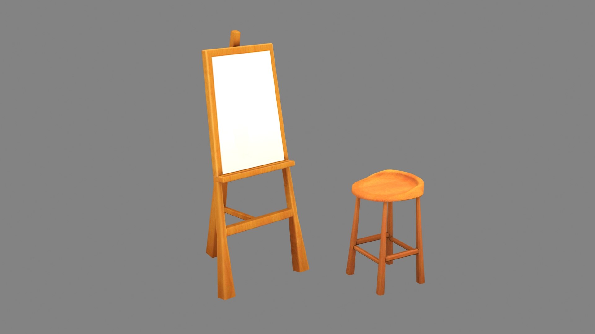 3D cartoon easel - drawing board - stool - TurboSquid 1961956