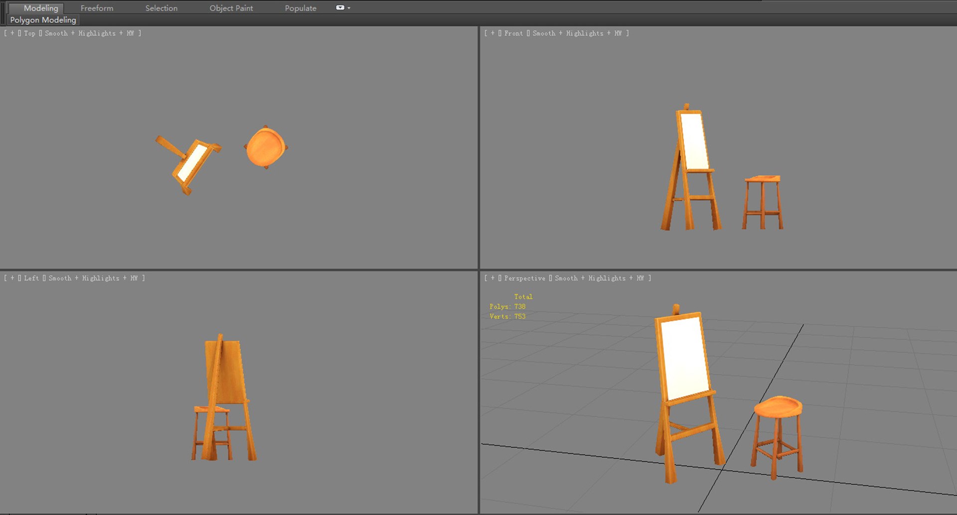 3D cartoon easel - drawing board - stool - TurboSquid 1961956