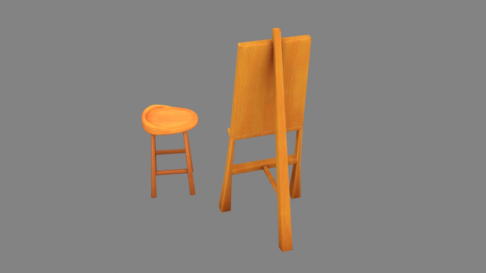3D cartoon easel - drawing board - stool - TurboSquid 1961956