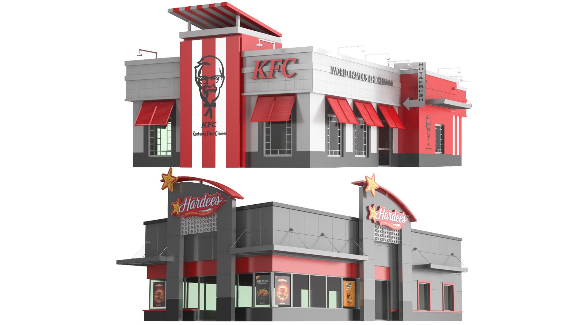 Two Detailed Fast Food Restaurants Buildings 3D Model - TurboSquid 2013510