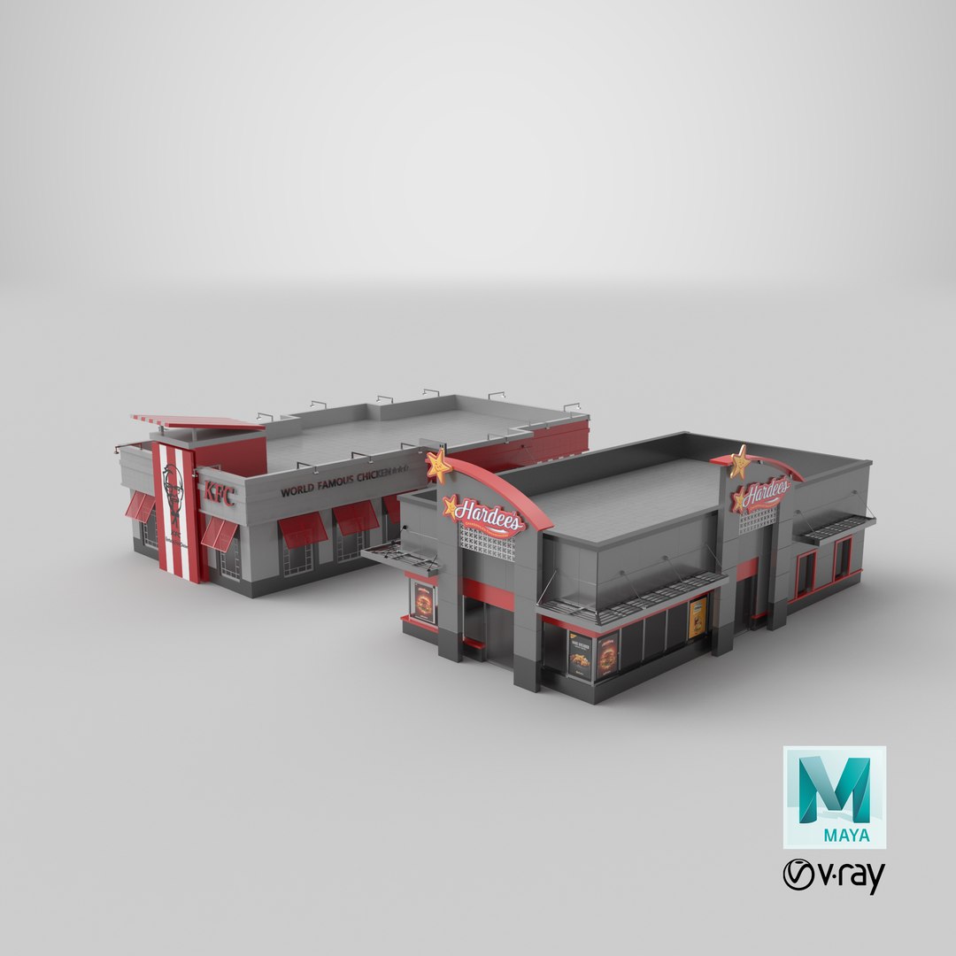 Two Detailed Fast Food Restaurants Buildings 3D model - TurboSquid 2013510
