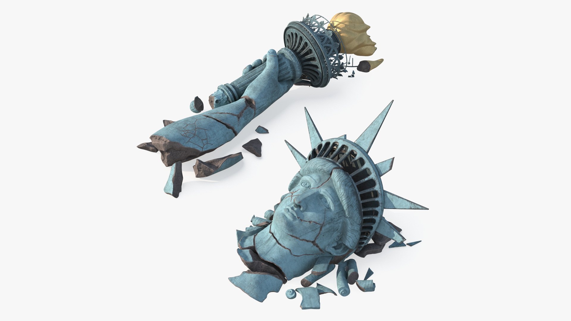 3D Broken Torch And Head Of Statue Of Liberty Model - TurboSquid 2291195
