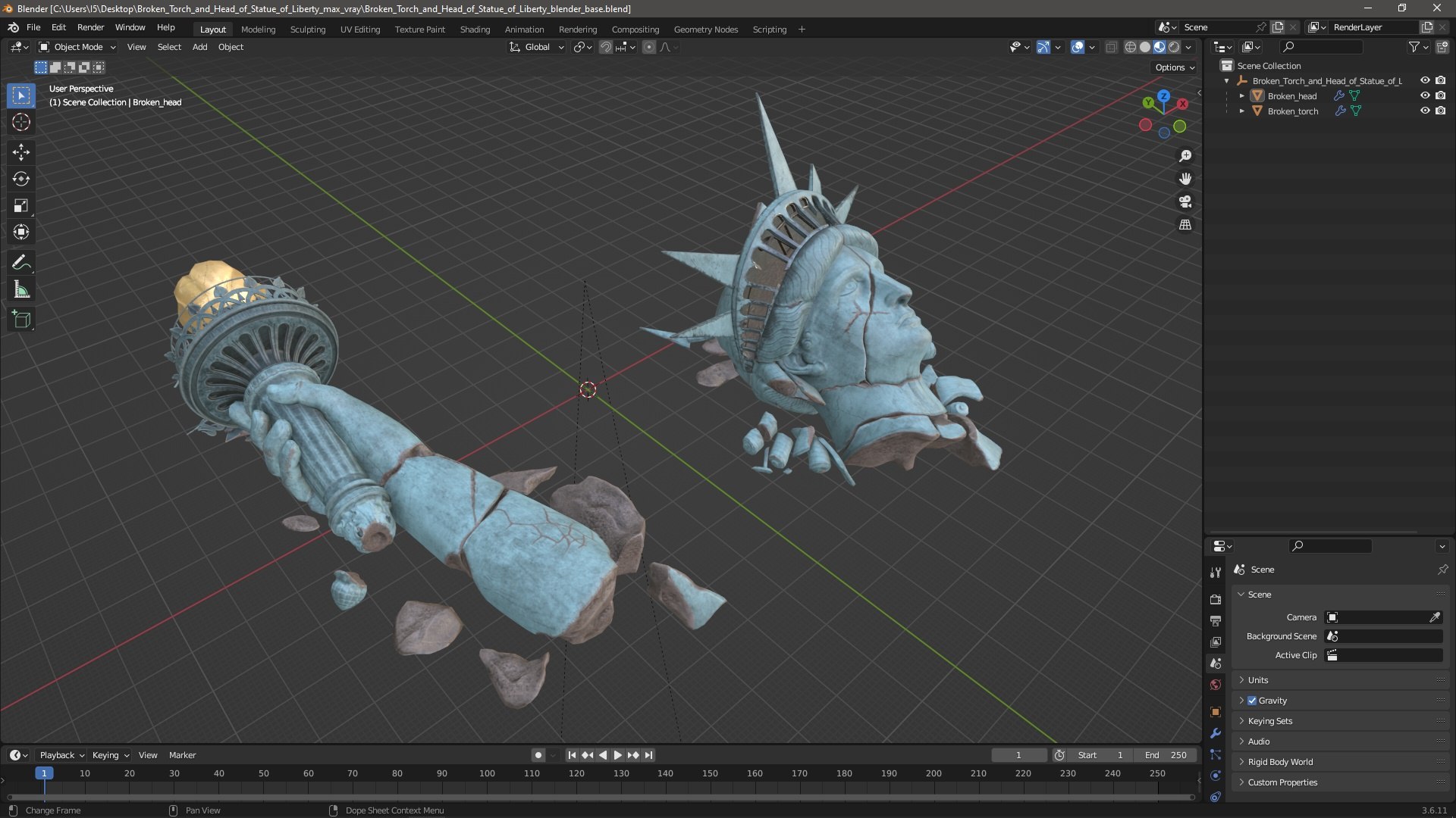 3D Broken Torch And Head Of Statue Of Liberty Model - TurboSquid 2291195