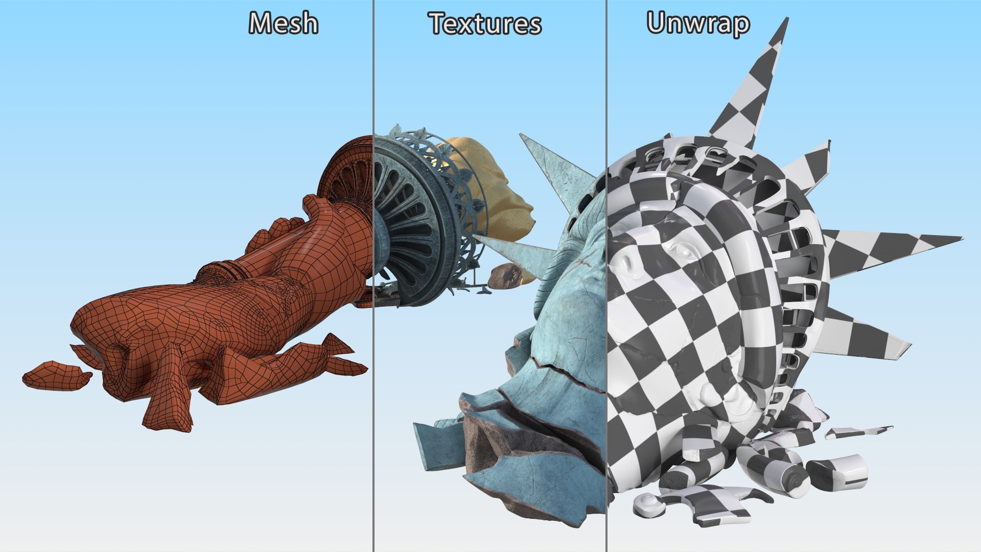 3D Broken Torch And Head Of Statue Of Liberty Model - TurboSquid 2291195