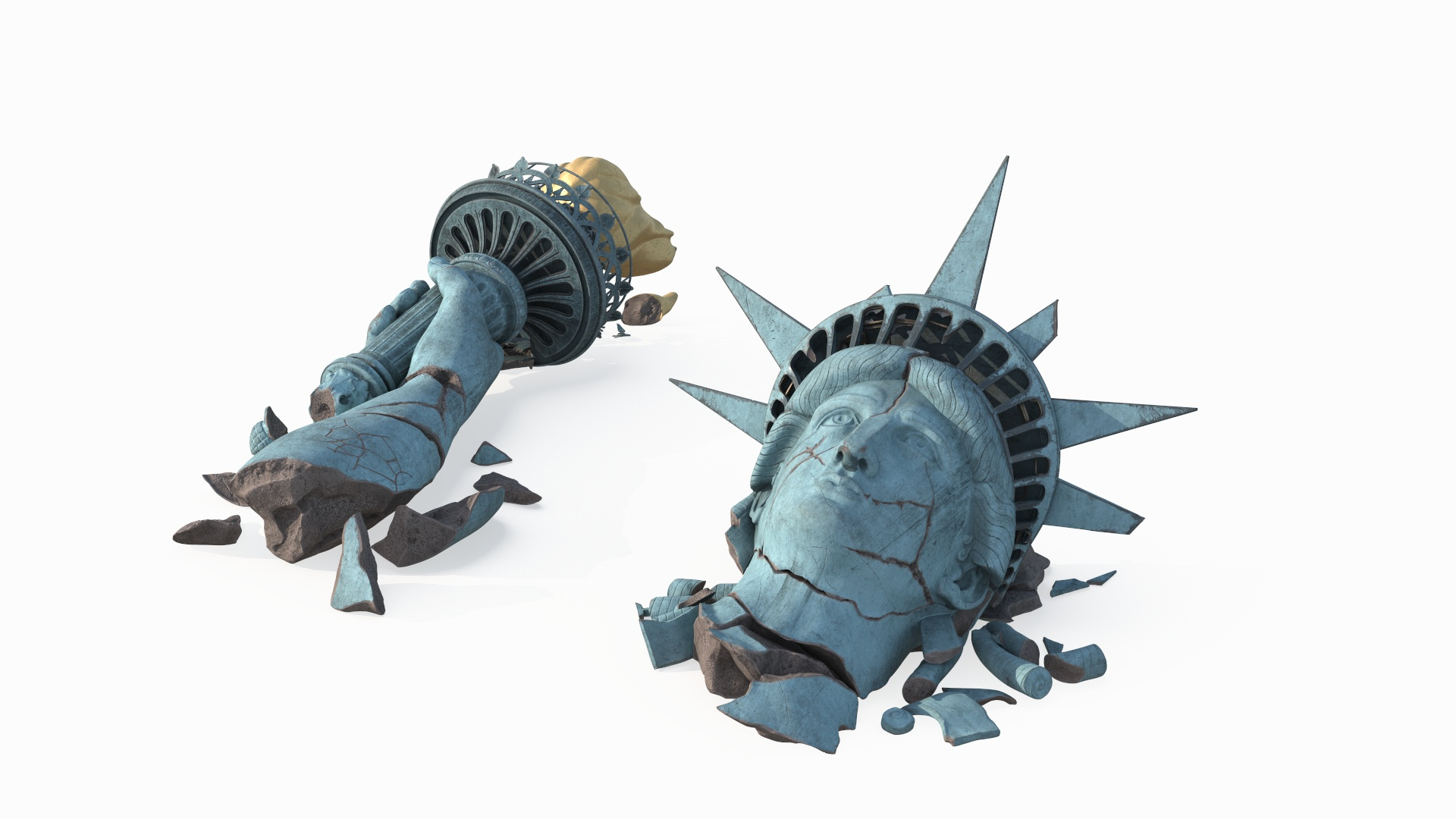 3D Broken Torch And Head Of Statue Of Liberty Model - TurboSquid 2291195