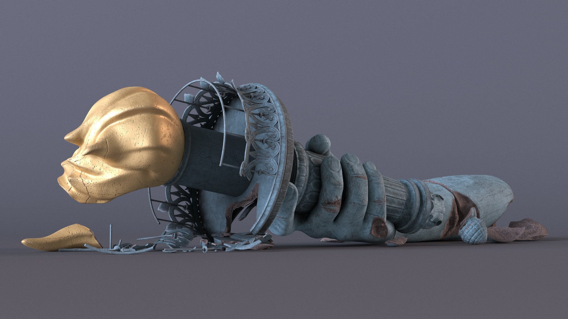3D Broken Torch And Head Of Statue Of Liberty Model - TurboSquid 2291195