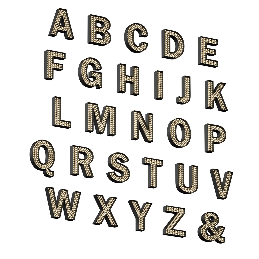 Illuminated volumetric letters with light bulbs Latin alphabet model ...