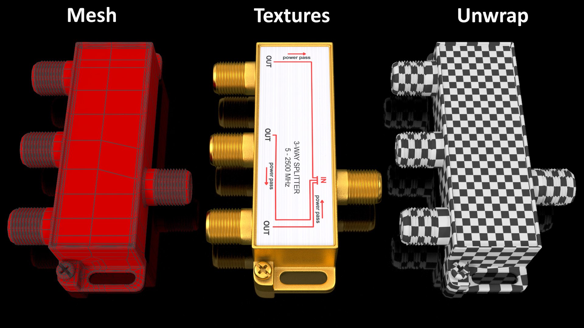 TV Digital Signal 3 Way Coax Cable Splitter 3D model - TurboSquid 1777155