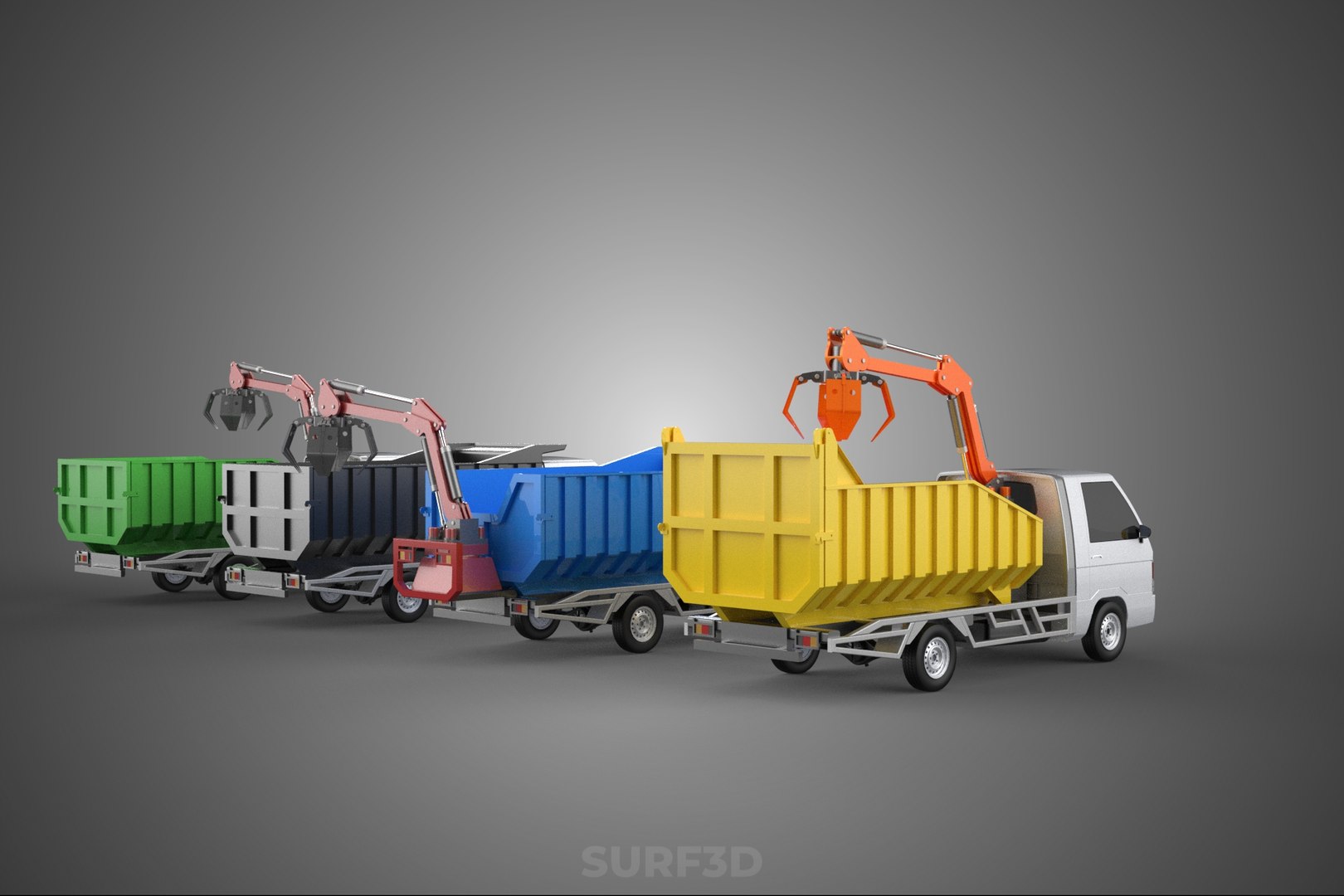 3D Model TRUCK PICK UP DUMP HYDRAULIC CRANE LOADER GRABBER GRAPPLE CLAW ...