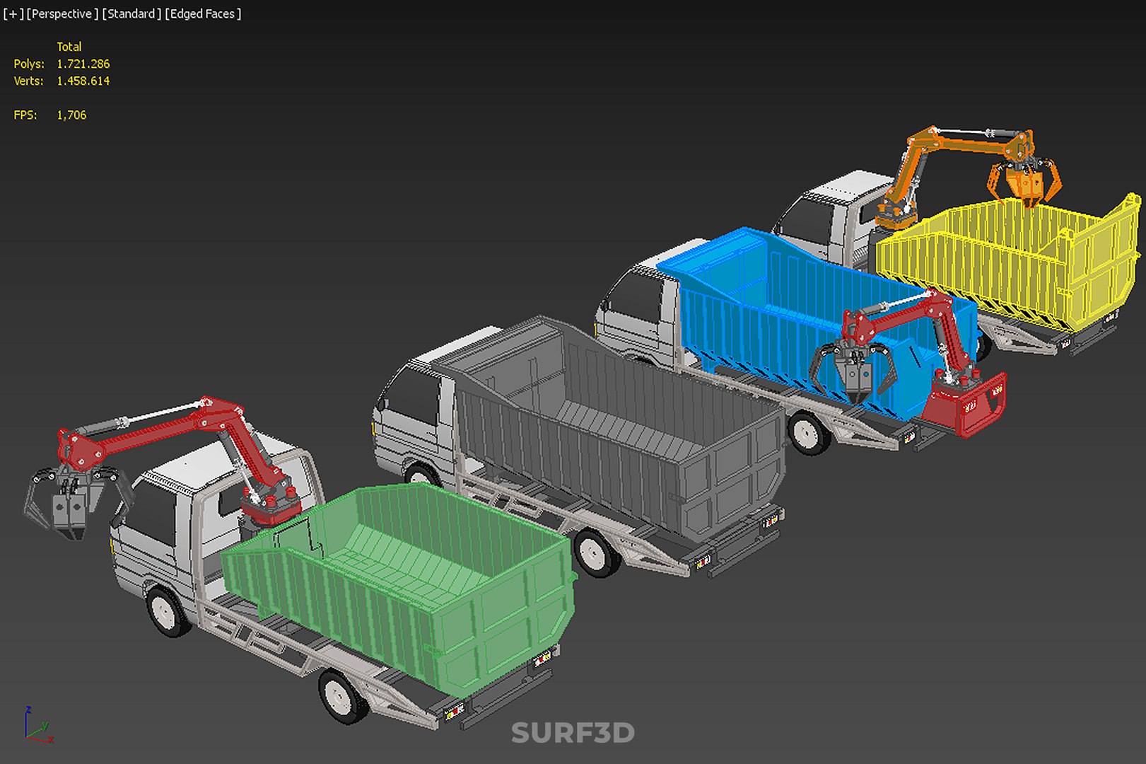 3D Model TRUCK PICK UP DUMP HYDRAULIC CRANE LOADER GRABBER GRAPPLE CLAW ...