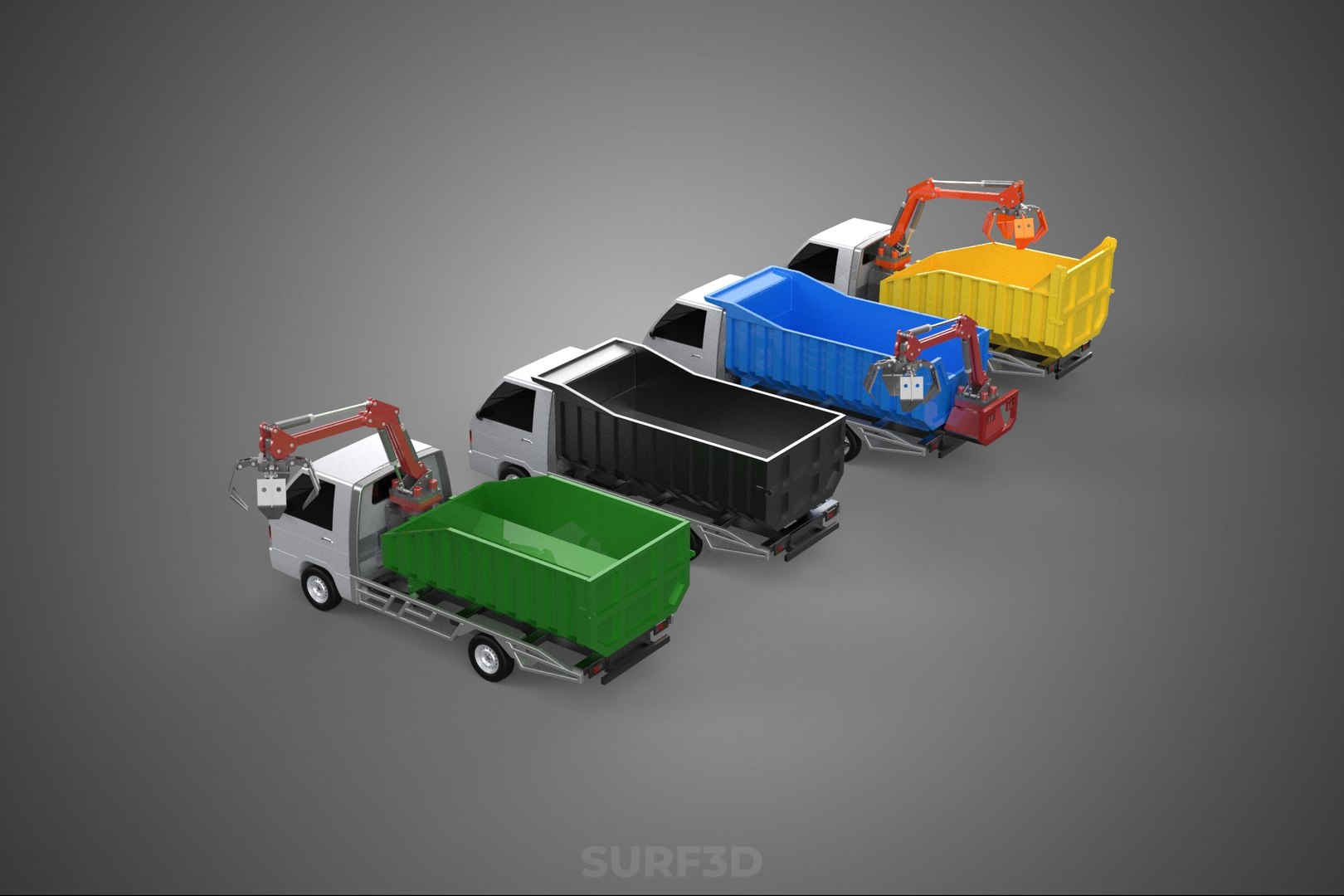 3D Model TRUCK PICK UP DUMP HYDRAULIC CRANE LOADER GRABBER GRAPPLE CLAW ...
