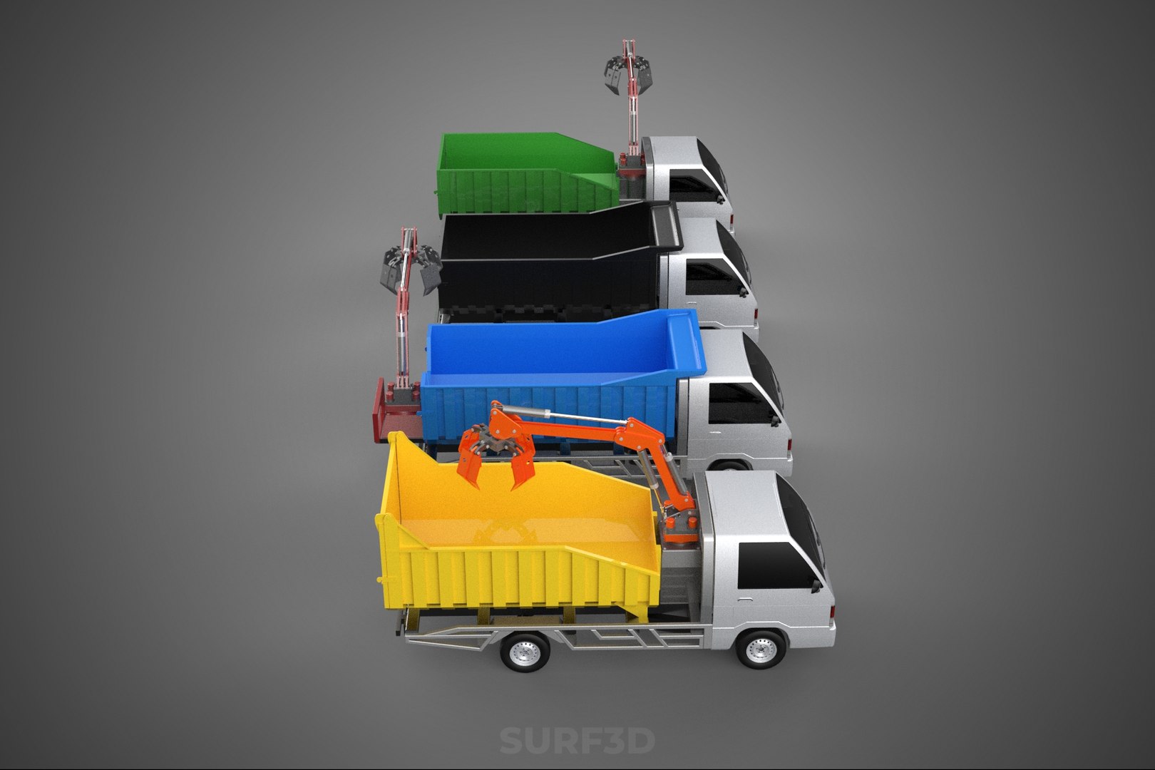 3D Model TRUCK PICK UP DUMP HYDRAULIC CRANE LOADER GRABBER GRAPPLE CLAW ...