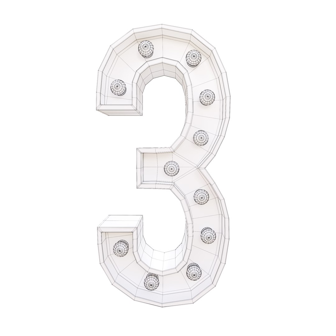 Marquee Number Three Light Bulb Glow Sign 3dmodel 3D Model - TurboSquid ...