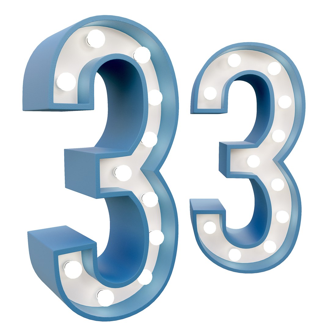 Marquee Number Three Light Bulb Glow Sign 3dmodel 3D Model - TurboSquid ...