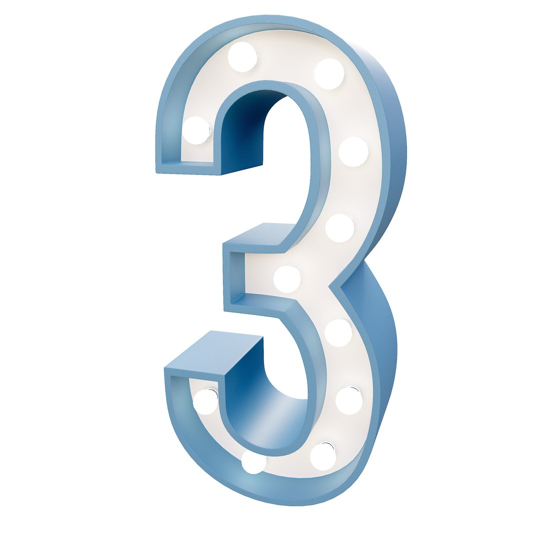 Marquee Number Three Light Bulb Glow Sign 3dmodel 3D Model - TurboSquid ...