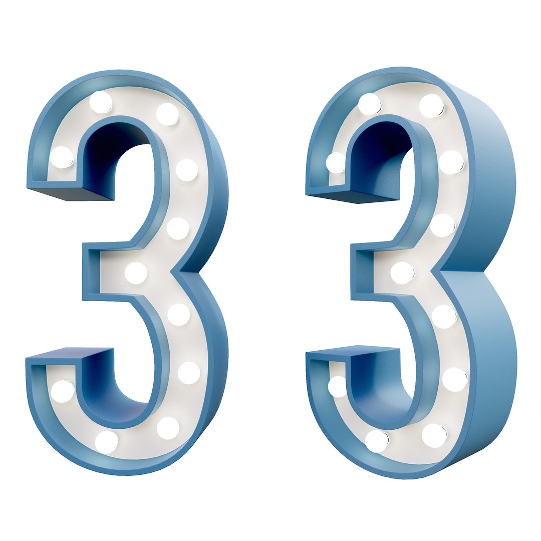 Marquee Number Three Light Bulb Glow Sign 3dmodel 3D Model - TurboSquid ...