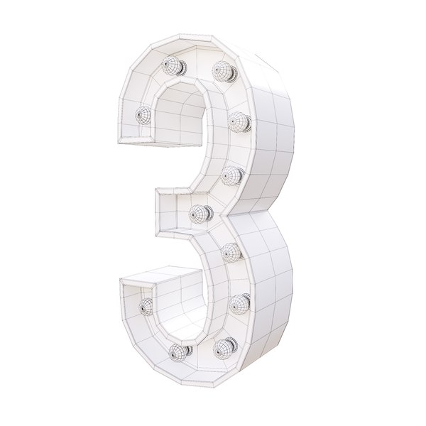 Marquee number three light bulb glow sign 3dmodel 3D model - TurboSquid ...