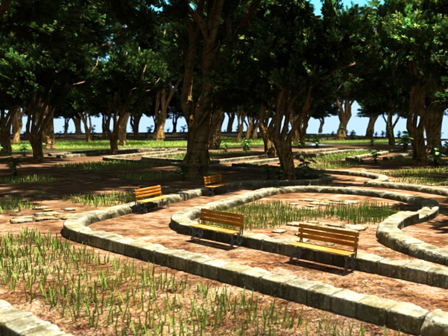 park plants benches 3d model