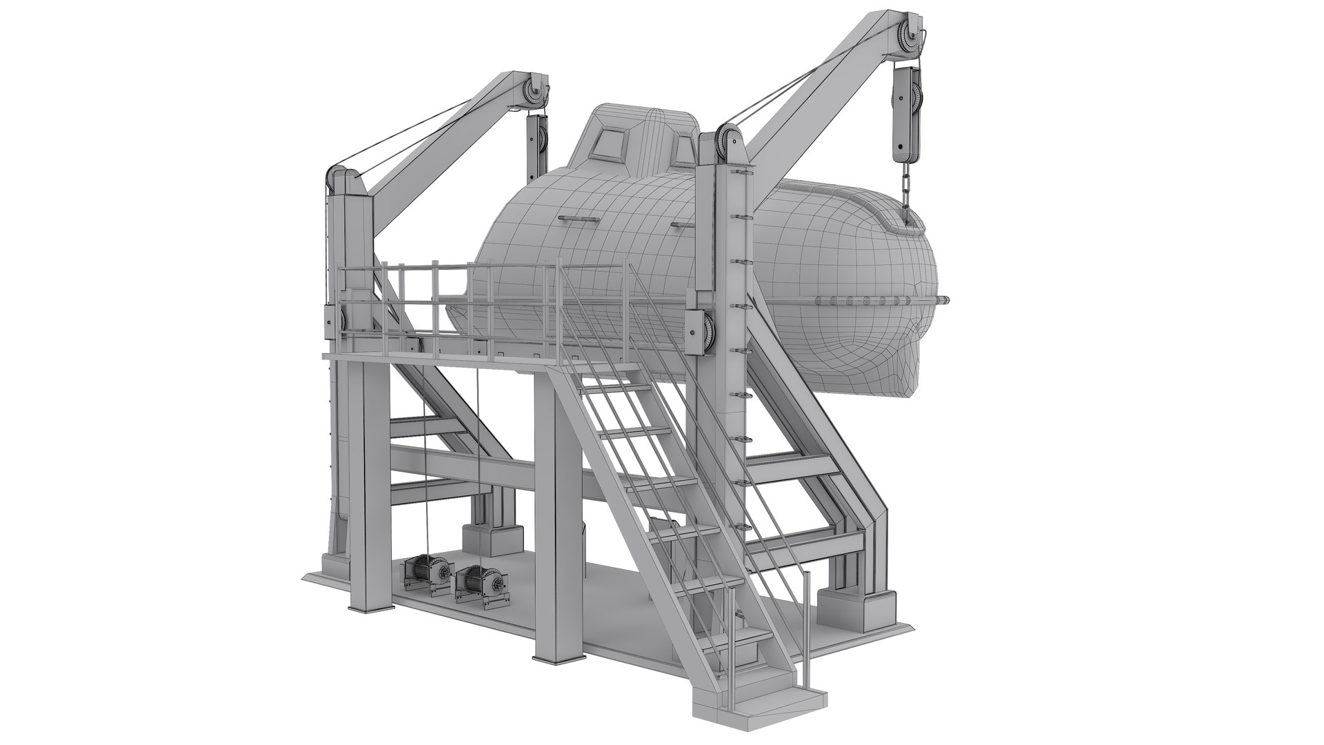 3D Model Red Lifeboat On Crane - TurboSquid 2235547