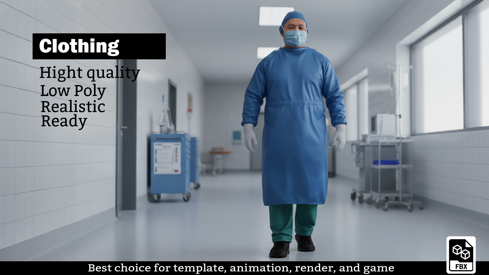 3D Model Operating Room Surgeon Uniform With Mask Gloves - TurboSquid ...