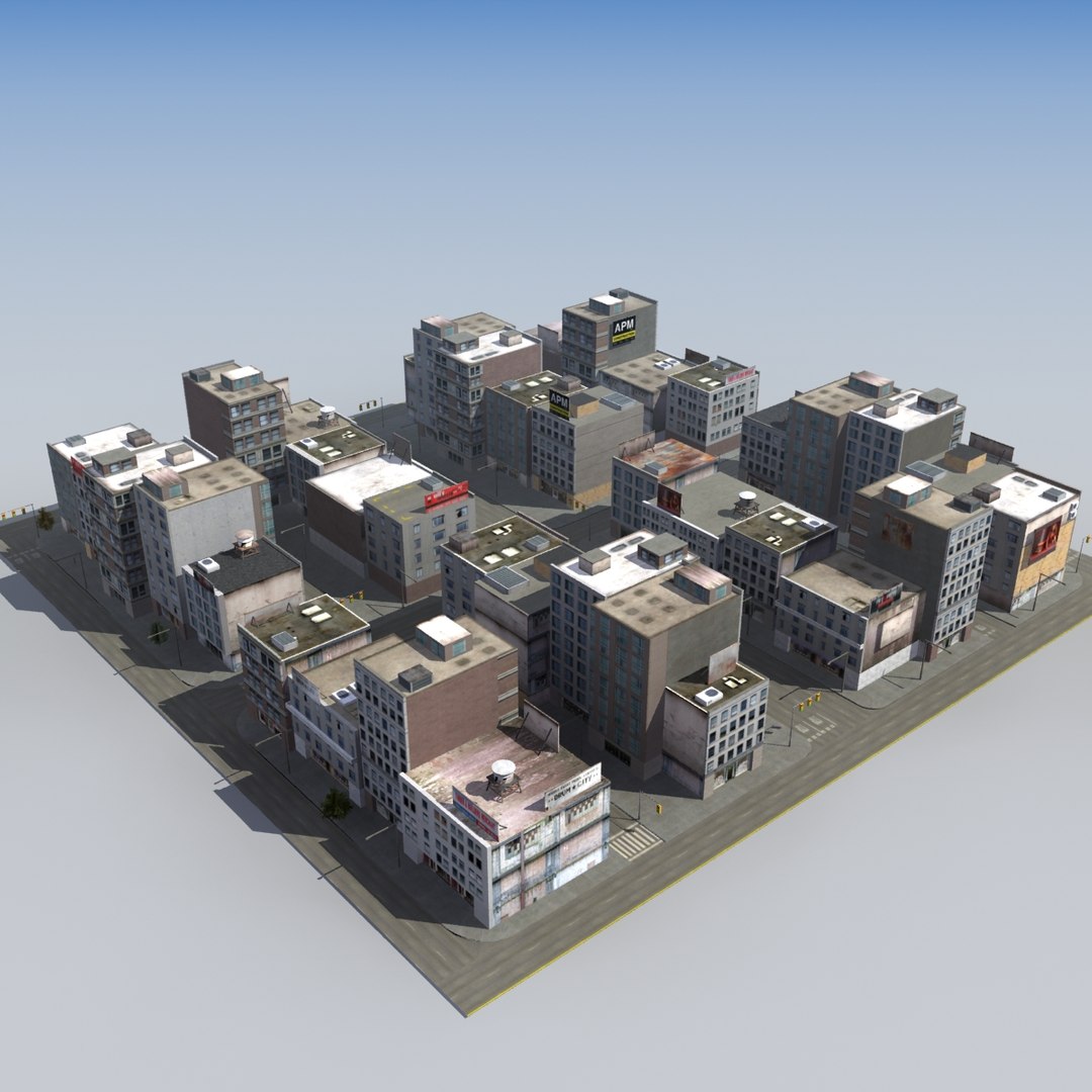 3d model commercial city block rt