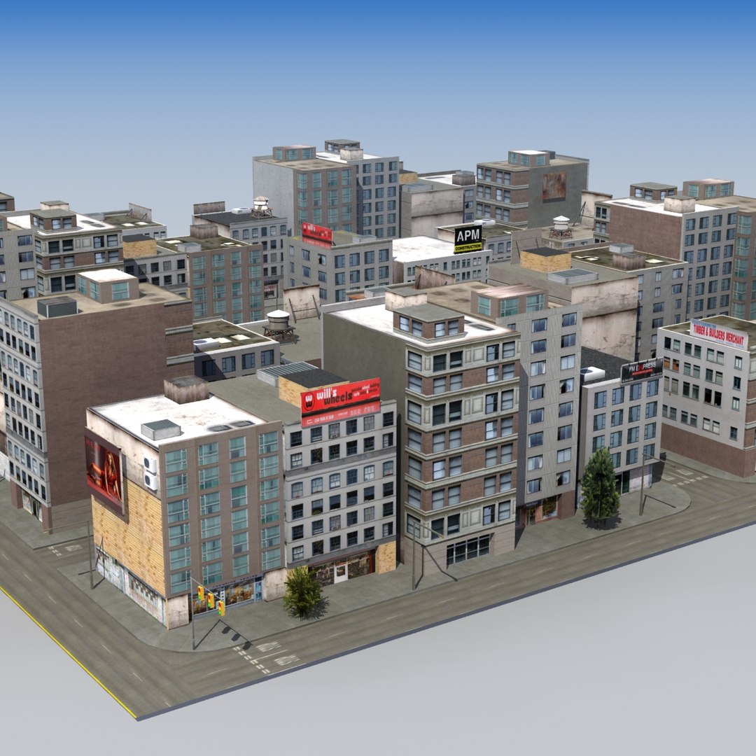 3d model commercial city block rt