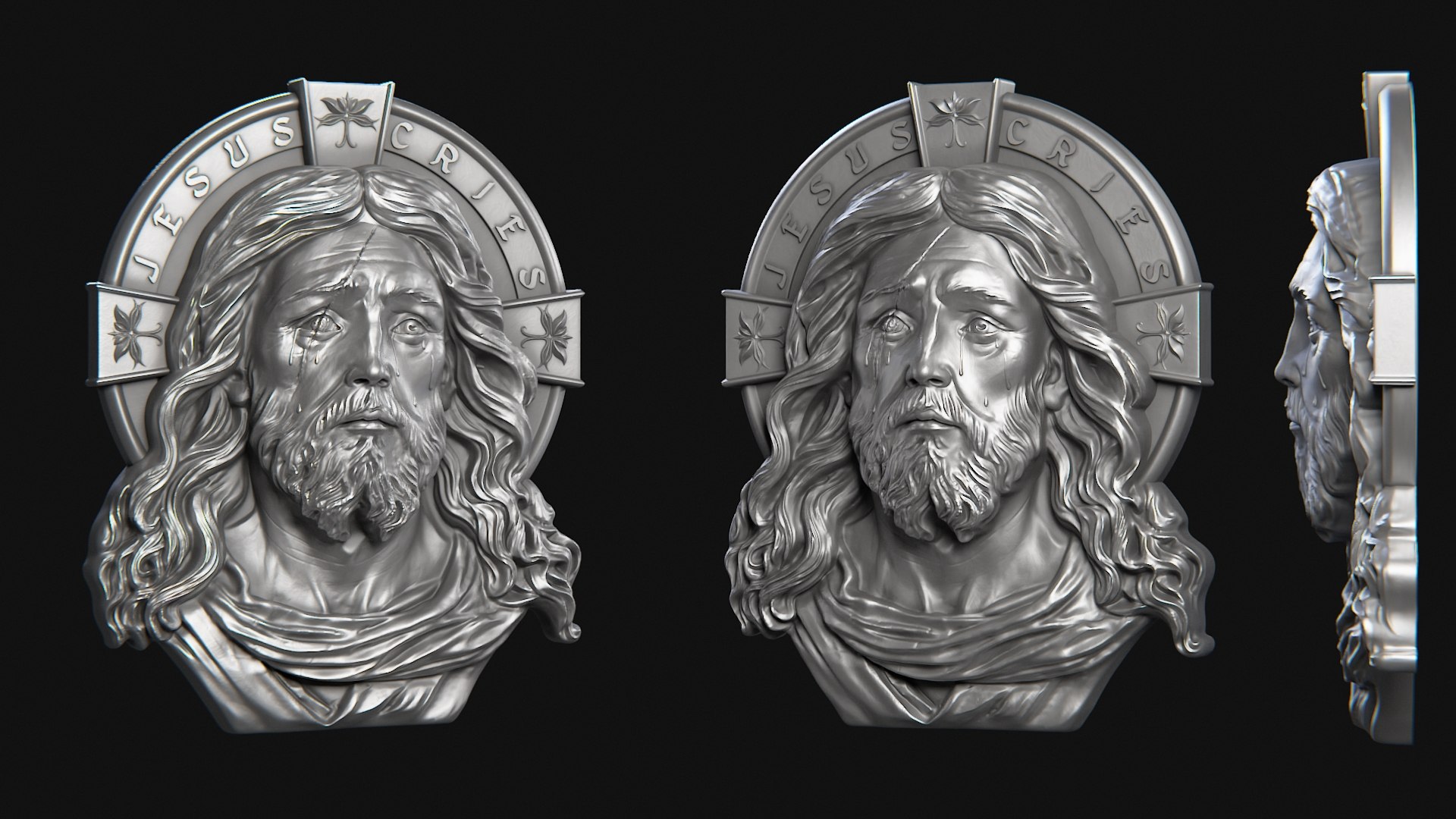 3D Jesus Cries Head Bas Relief - 2 - TurboSquid 2225957