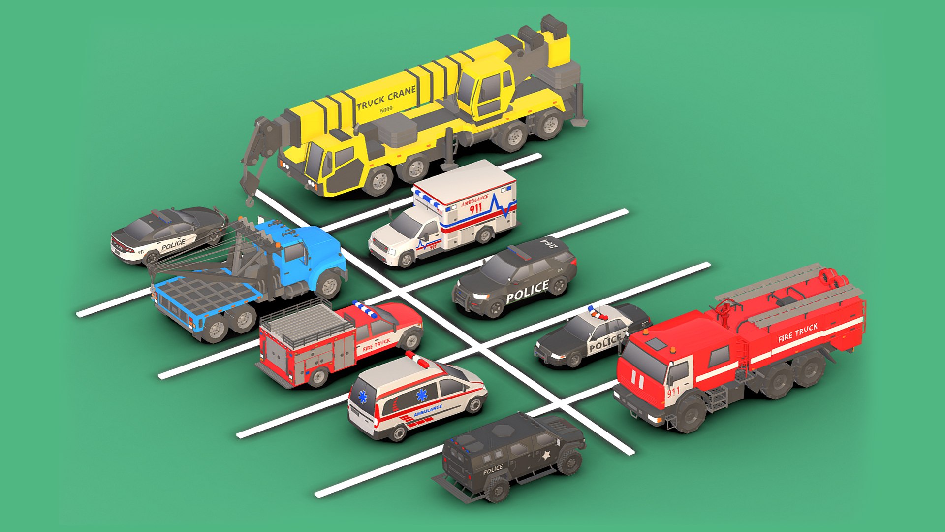 3D Emergency Vehicles Pack Low- Poly - TurboSquid 2164511