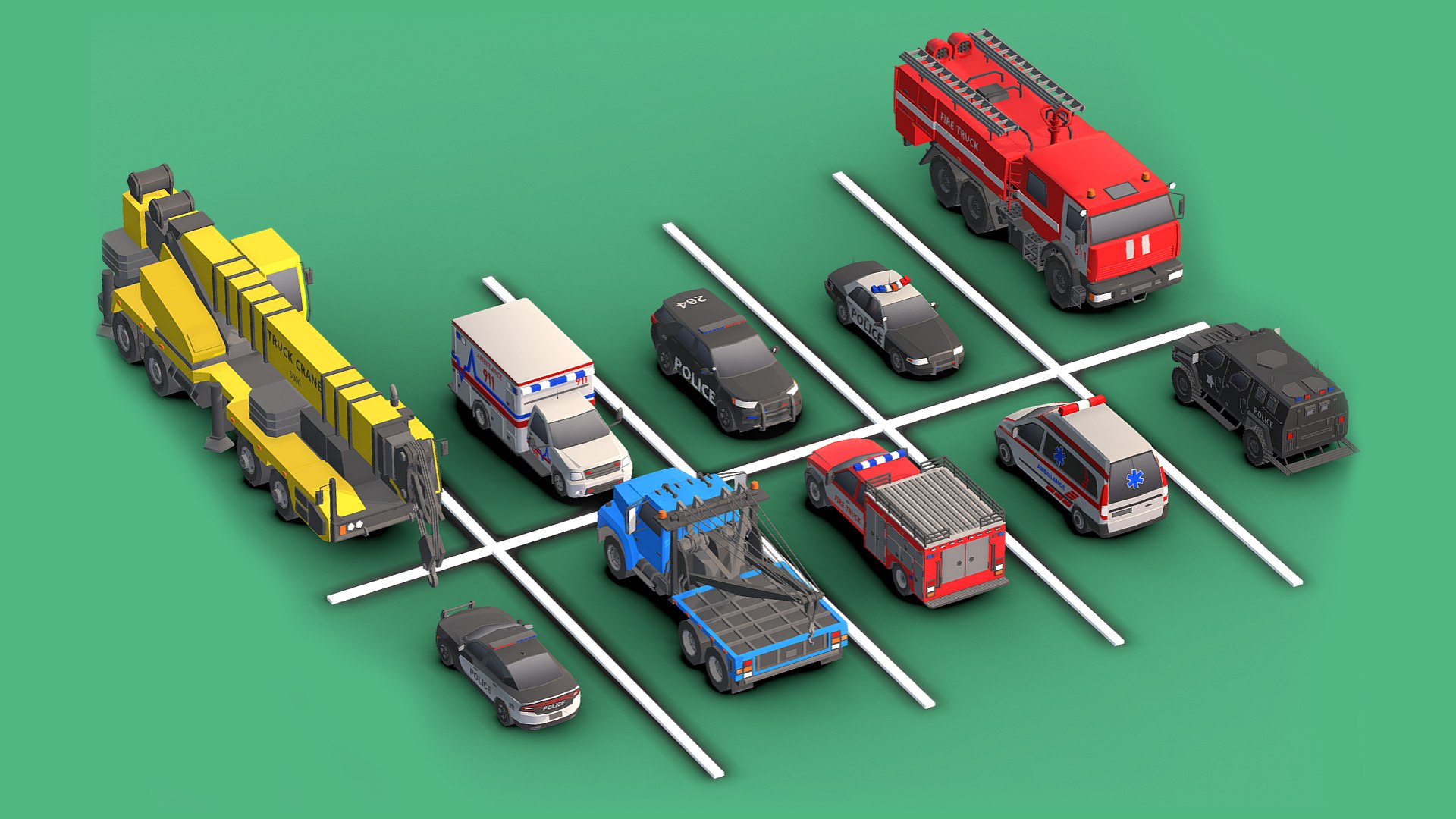 3D Emergency Vehicles Pack Low- Poly - TurboSquid 2164511