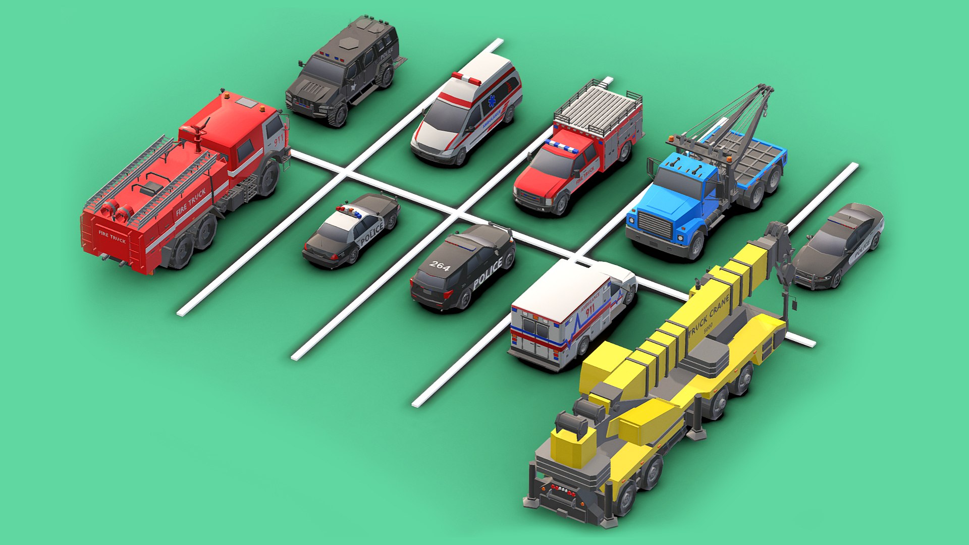 3D Emergency Vehicles Pack Low- Poly - TurboSquid 2164511