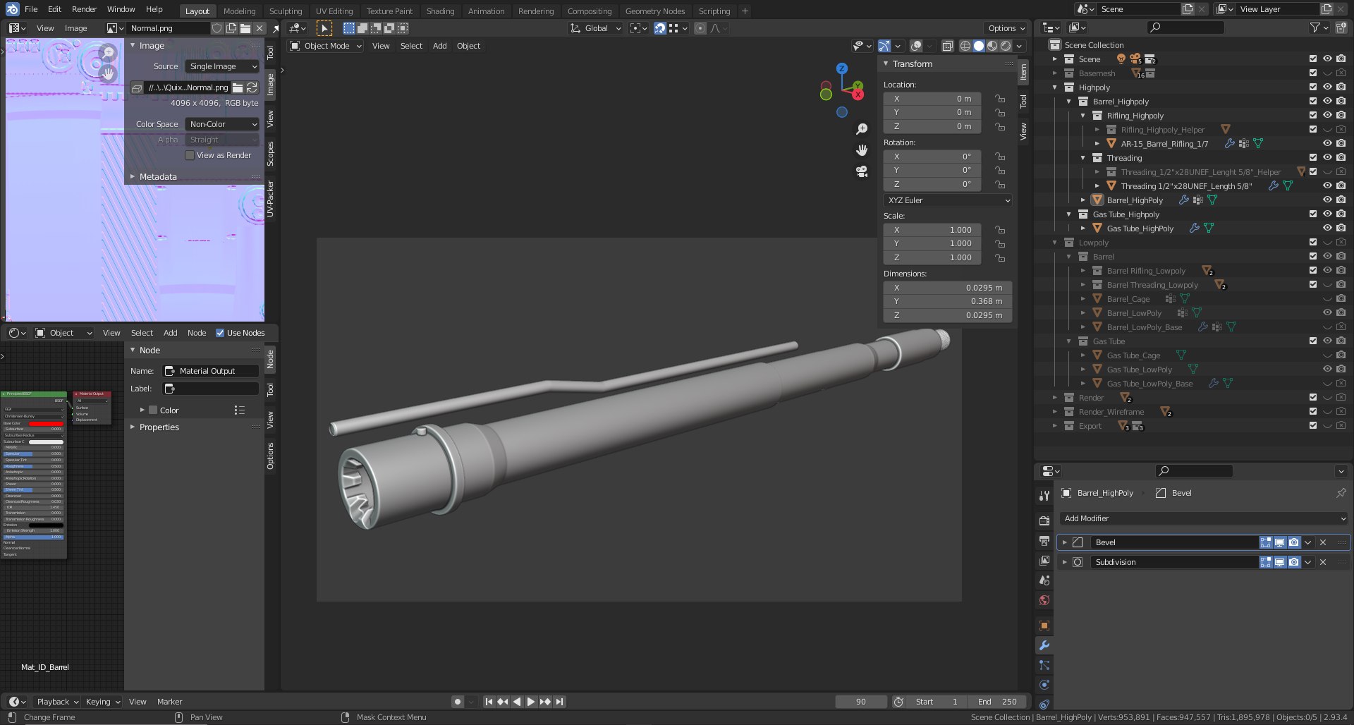 3D AR-15 Mid-Length Socom Profile Barrel - TurboSquid 2080471