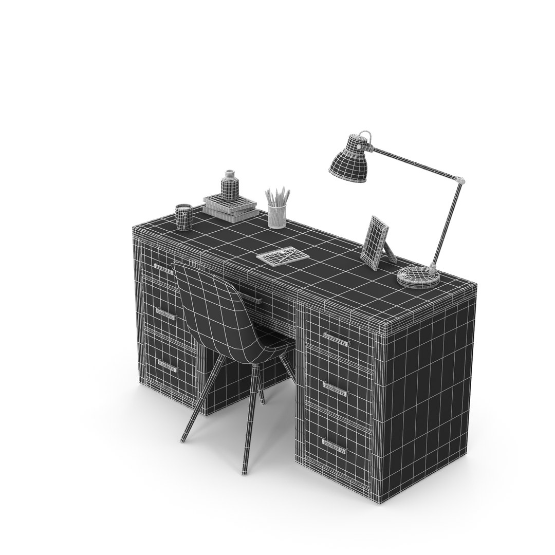 3D Office Desk Set Model - TurboSquid 1894907