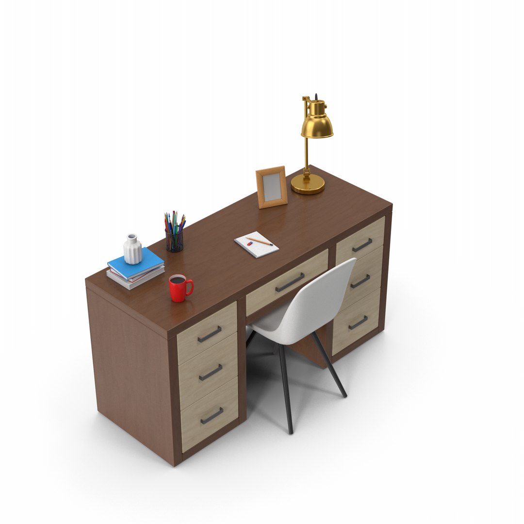 3D Office Desk Set Model - TurboSquid 1894907