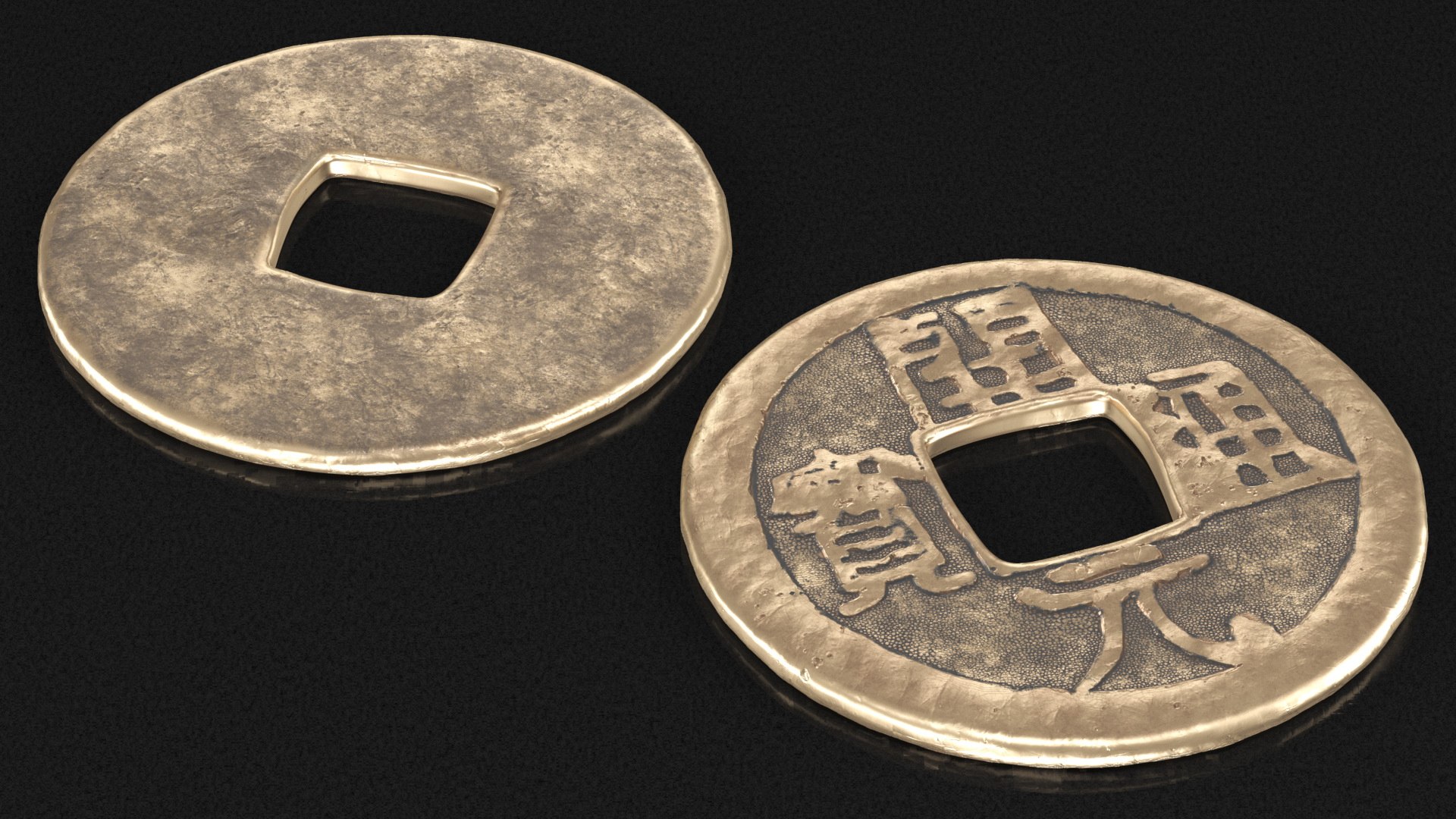 Chinese Tang Kaiyuan Tongbao 1 Cash Coin Bronze 3D - TurboSquid 1768648