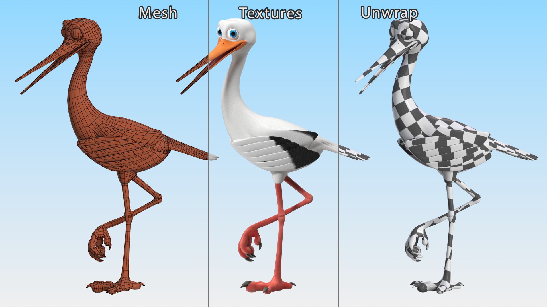 3D Stork Cartoon Walk Pose - TurboSquid 2083721