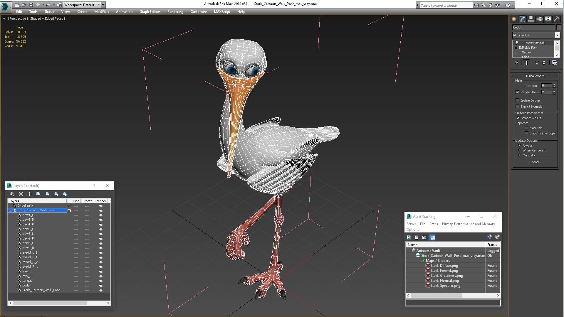 3D Stork Cartoon Walk Pose - TurboSquid 2083721