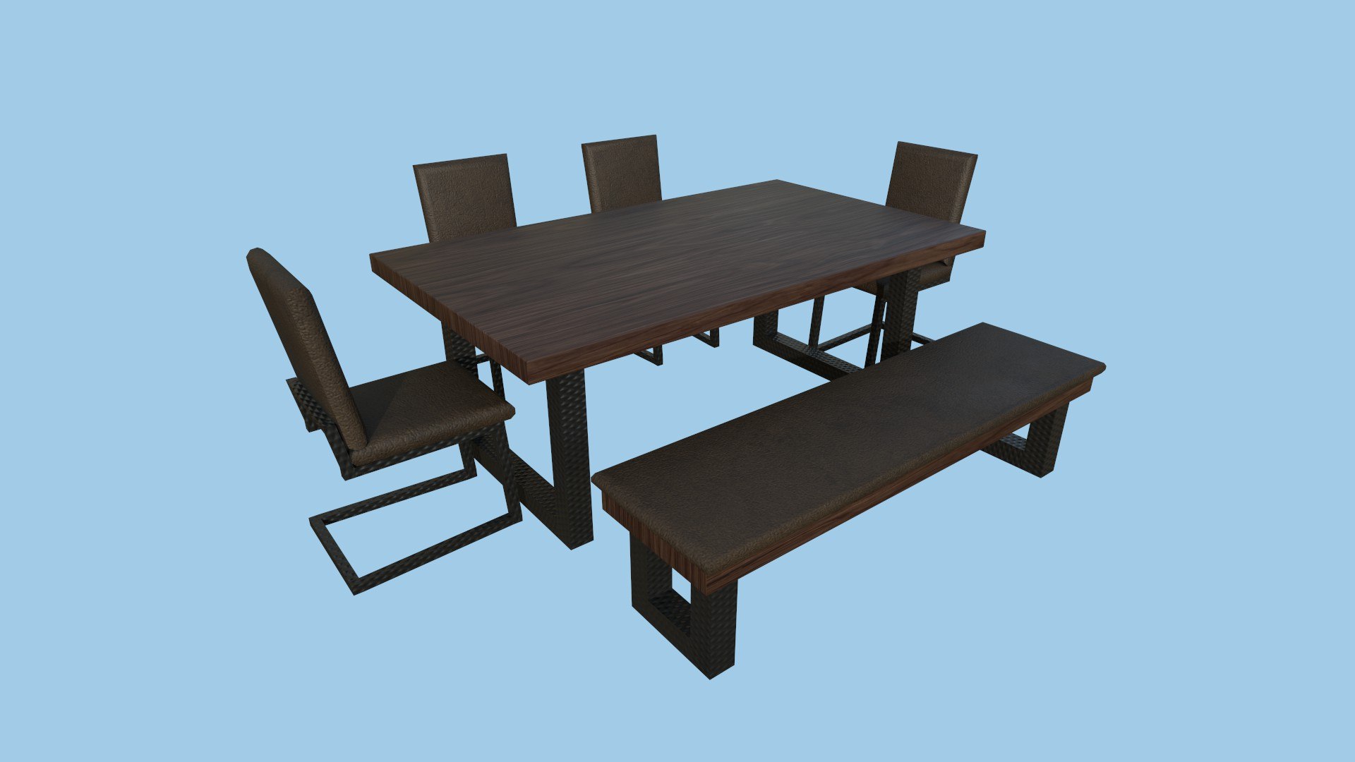 Dinning Table 43 - Wood Leather - Furniture Interior Design 3D model ...