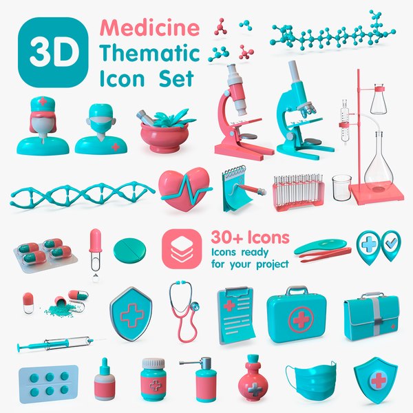 modelo 3d Conjunto de iconos 3D temáticos de medicina - TurboSquid 1998561