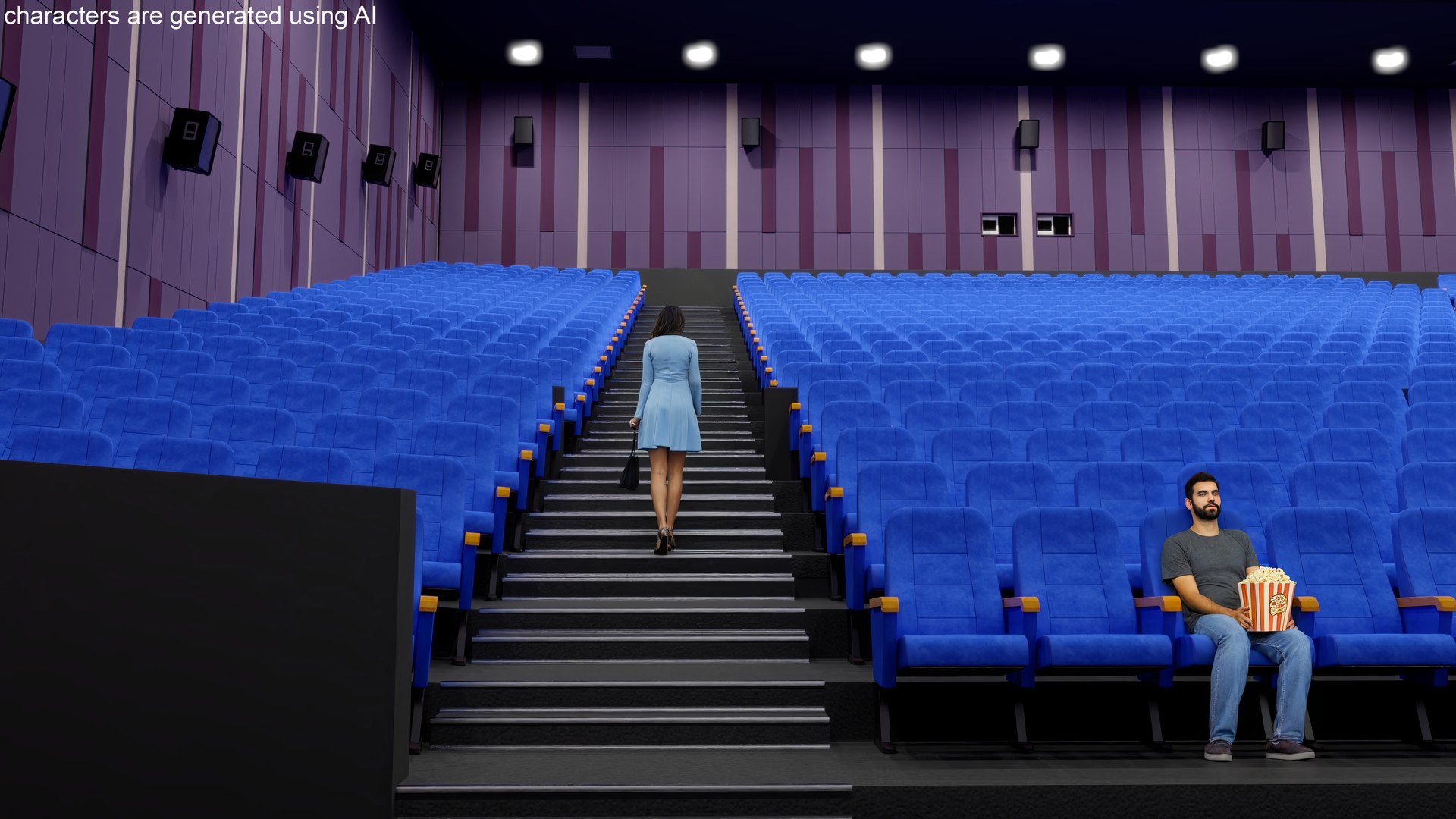 3D Cinema Auditorium Interior With Lights On - TurboSquid 2240479