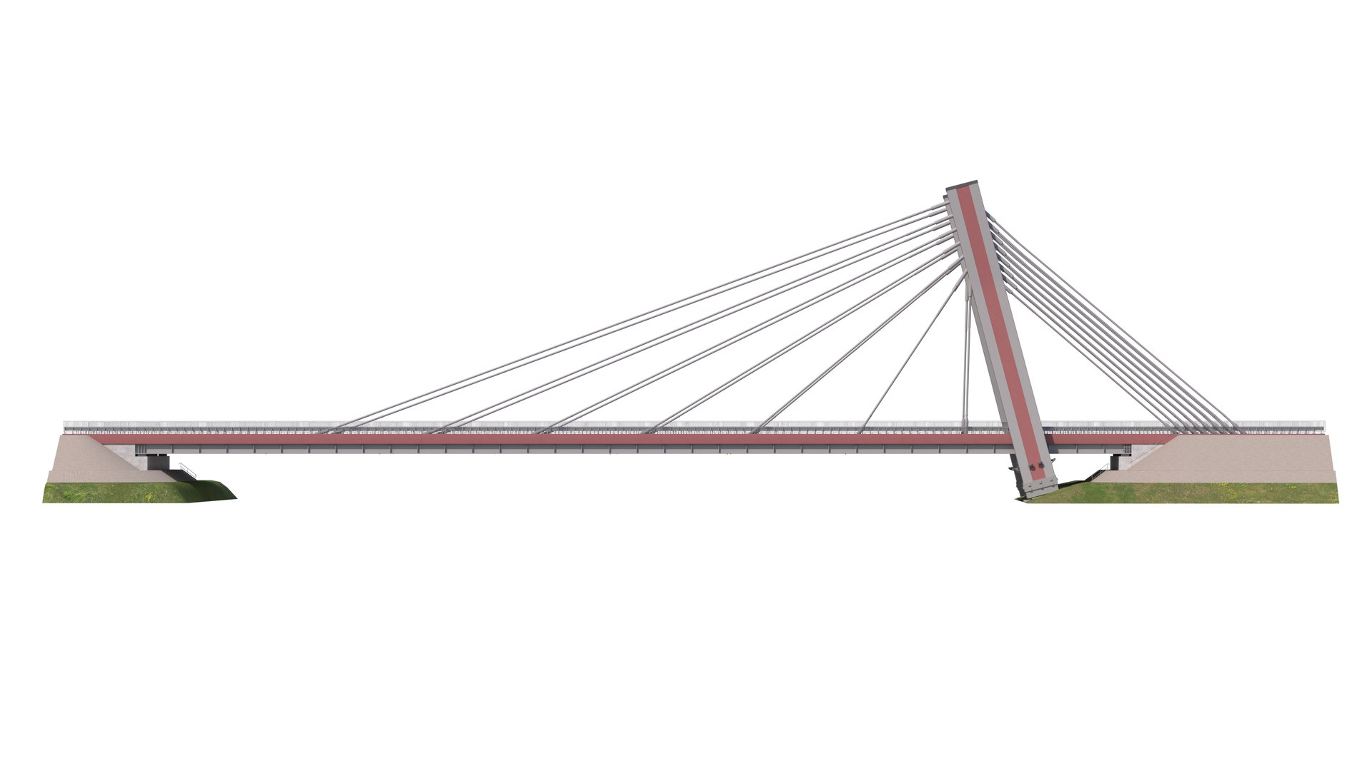 3D Bridge Span With A Suspension Structure And One Supporting Column ...