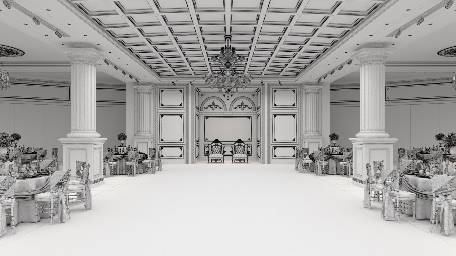 Banquet Hall Interior 3D Model - TurboSquid 2113271