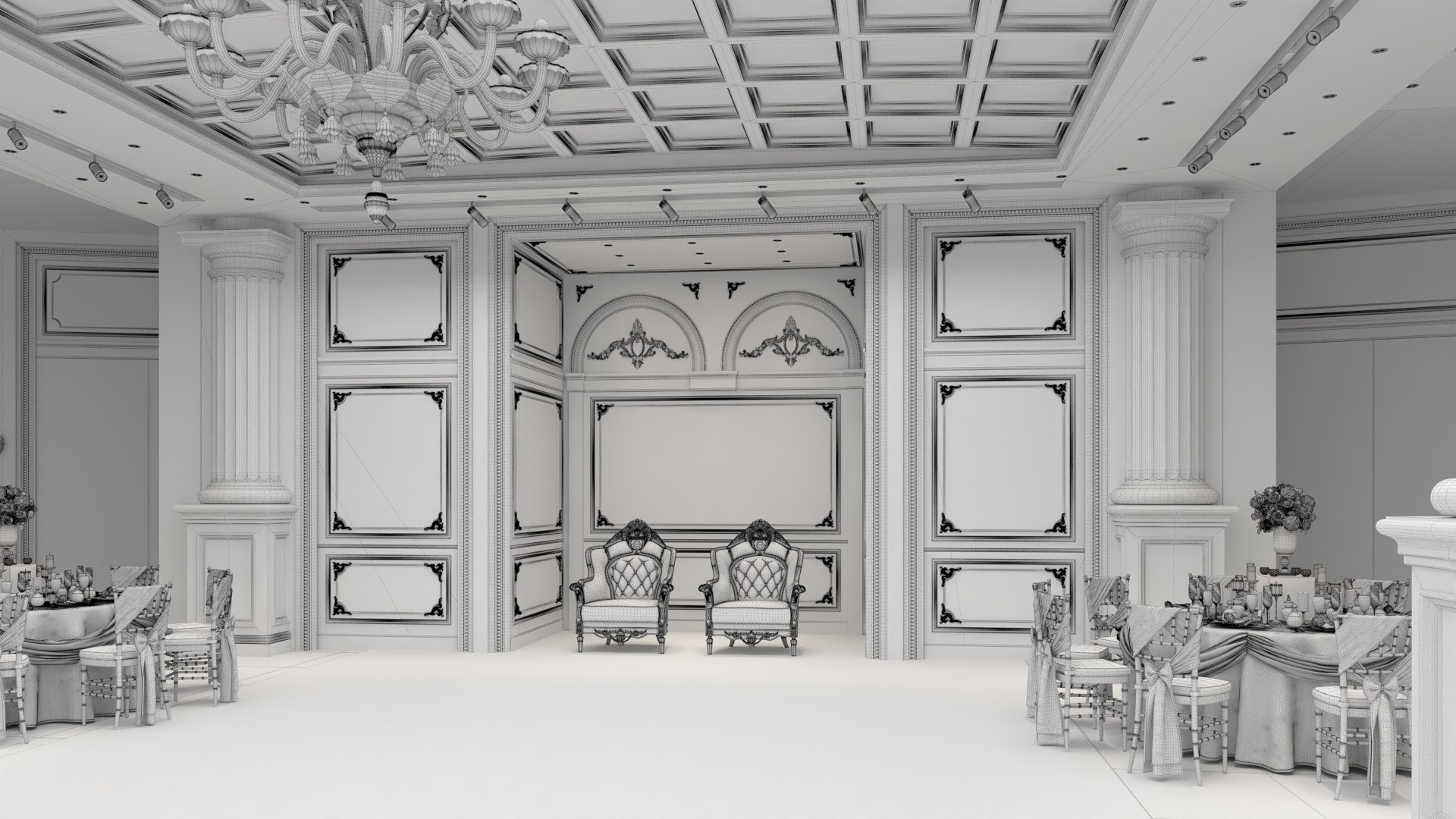 Banquet Hall Interior 3D Model - TurboSquid 2113271