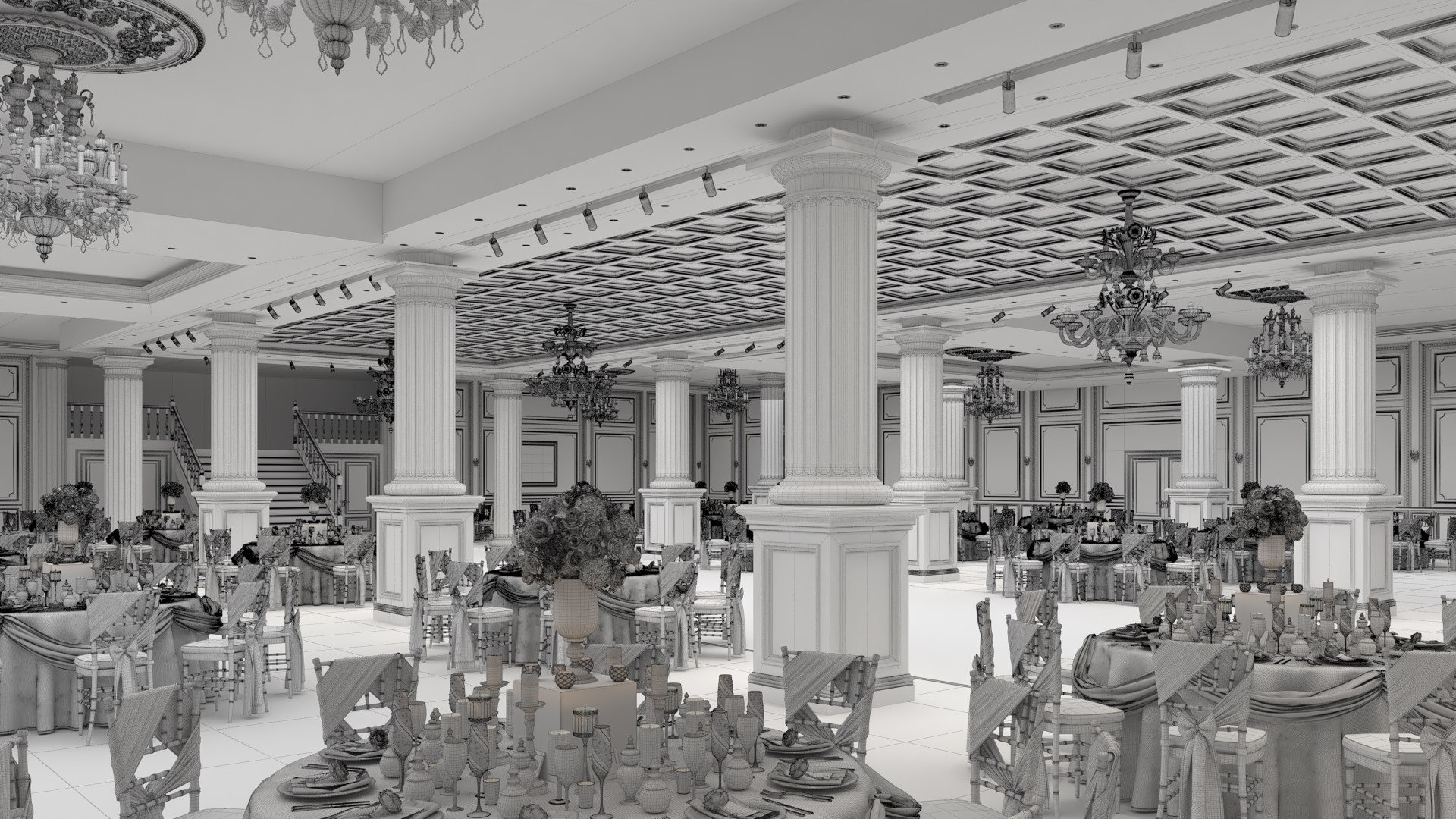 Banquet Hall Interior 3D Model - TurboSquid 2113271
