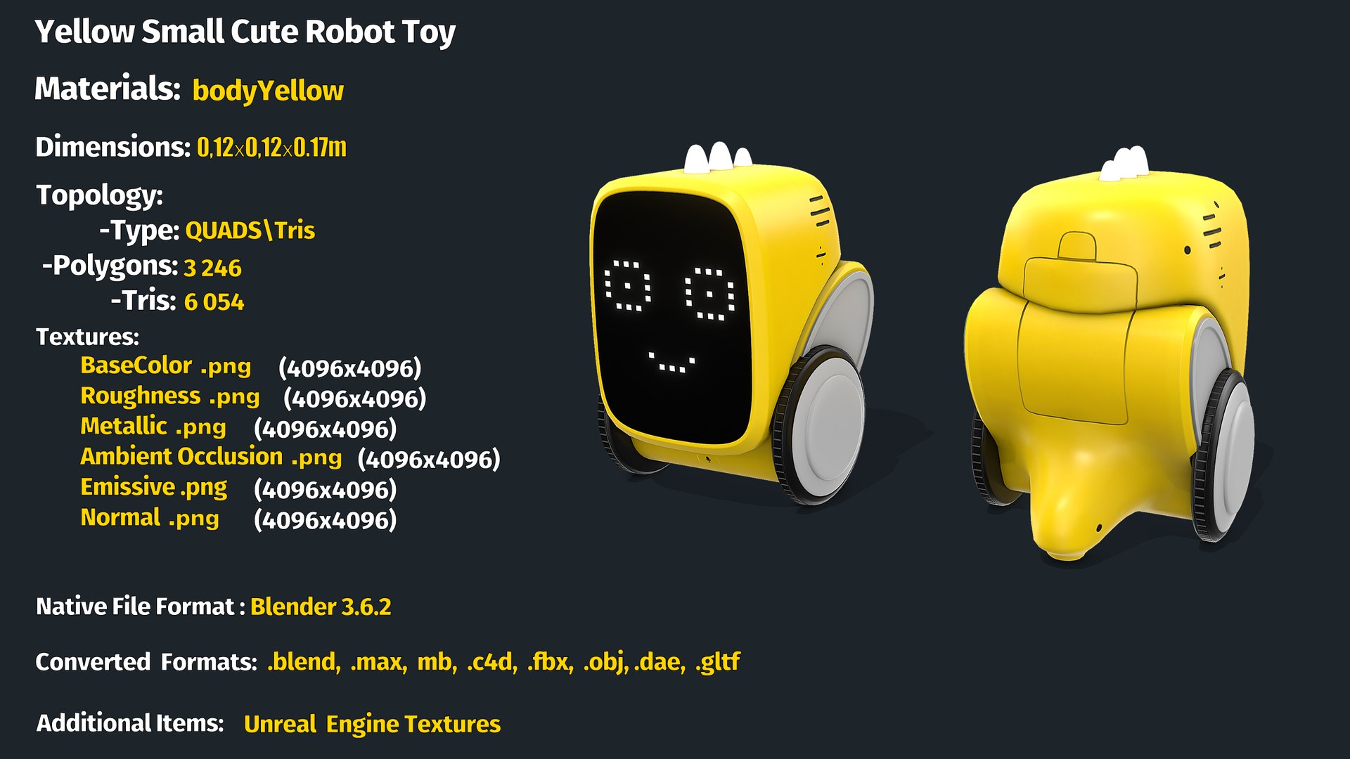 3D Yellow Small Cute Robot Toy Model - TurboSquid 2133869