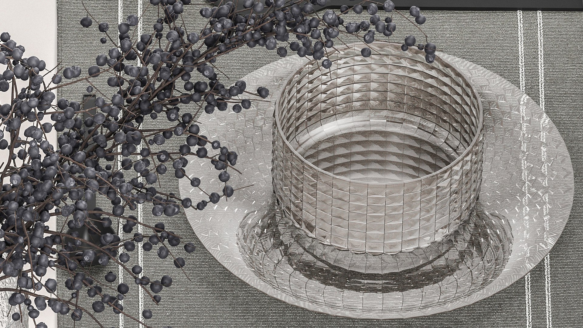 Table Setting With A Bouquet Of Blueberry Branches 3D Model ...