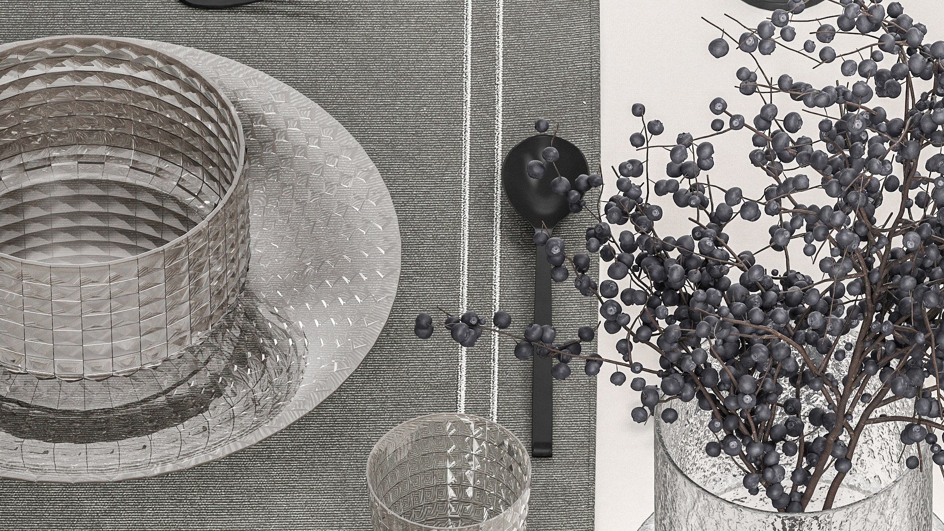 Table Setting With A Bouquet Of Blueberry Branches 3D Model ...