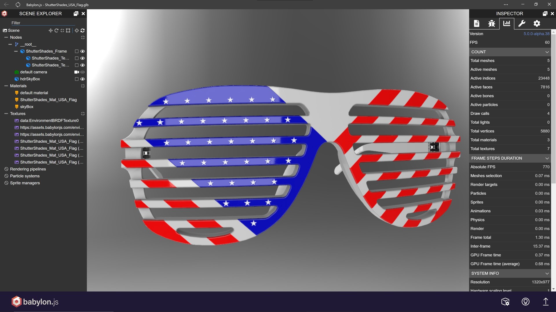3D Shutter Shades Sunglasses With USA Flag Print - Game Asset Model ...