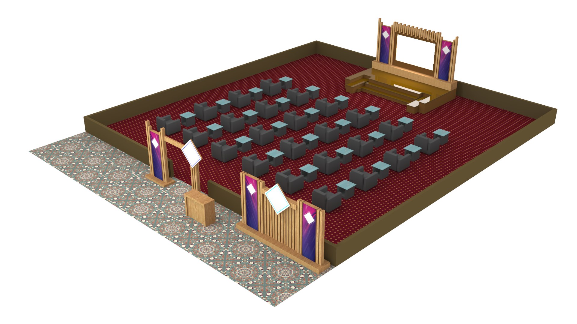 3D Layout Event With Stage Gate Backdrop Photo - TurboSquid 1767437