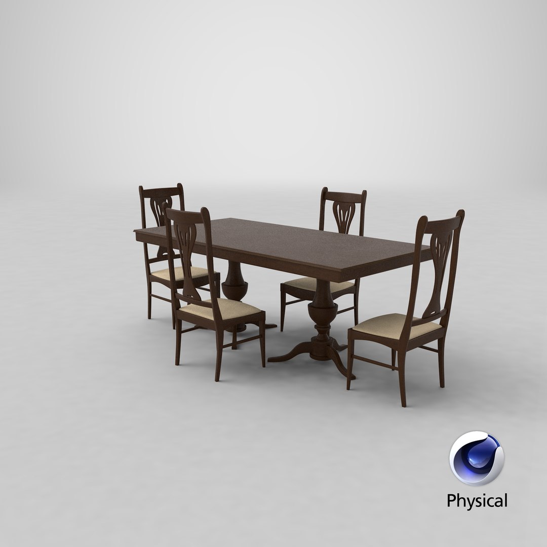 3D Classic Wooden Dining Table Set Model - TurboSquid 1881445