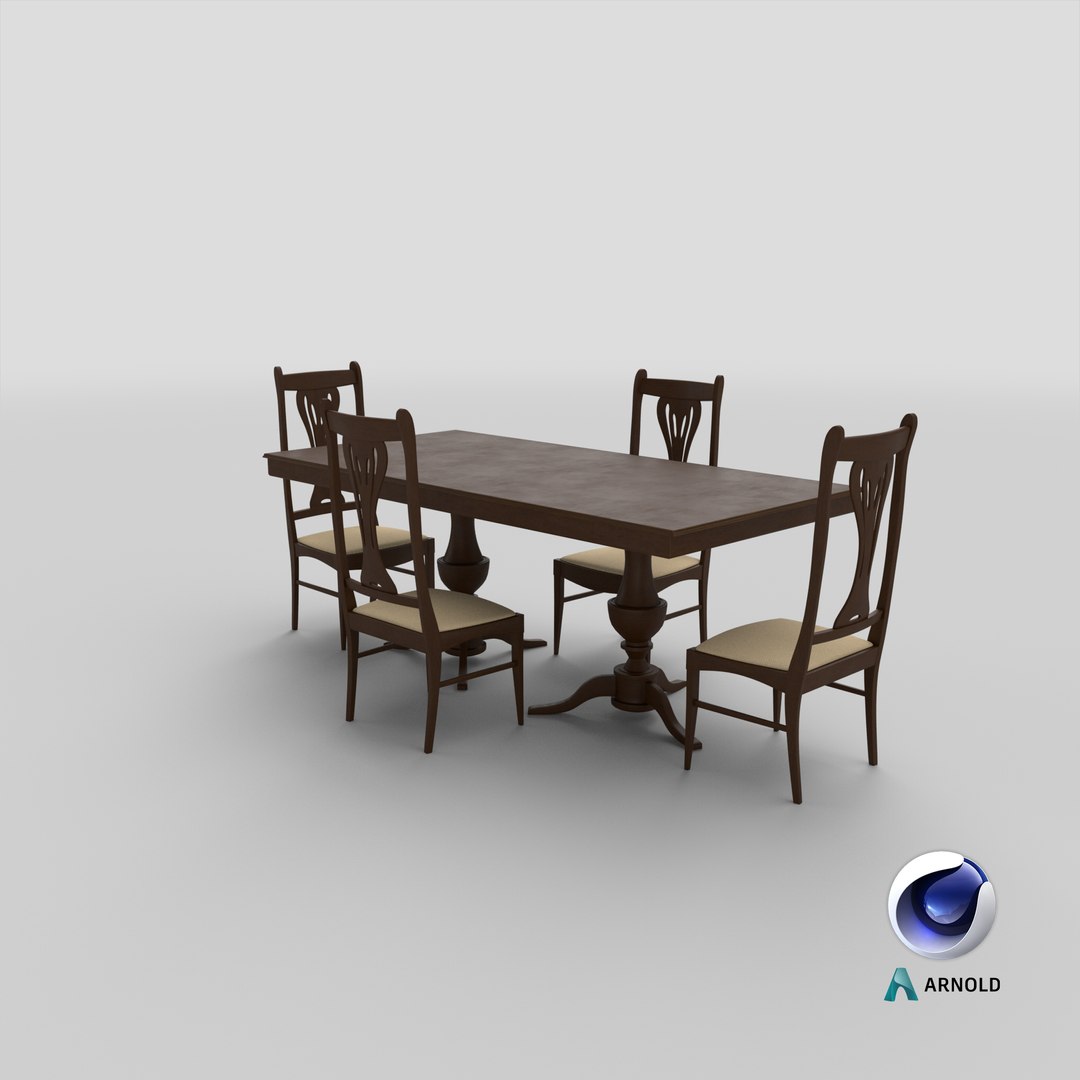 3D Classic Wooden Dining Table Set Model - TurboSquid 1881445